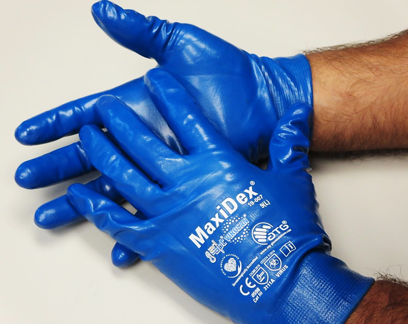 Germ Free Barrier Work Glove | MaxiDex® ViroSan™ Anti-Virus Liquid ...