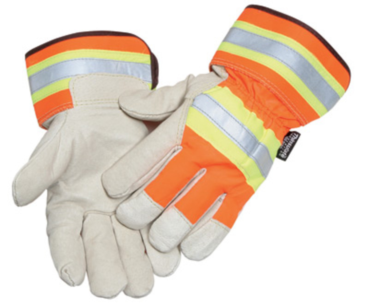 Hi-Vis Retro-Reflective Leather Palm Winter Gloves | Cold Weather Hi ...
